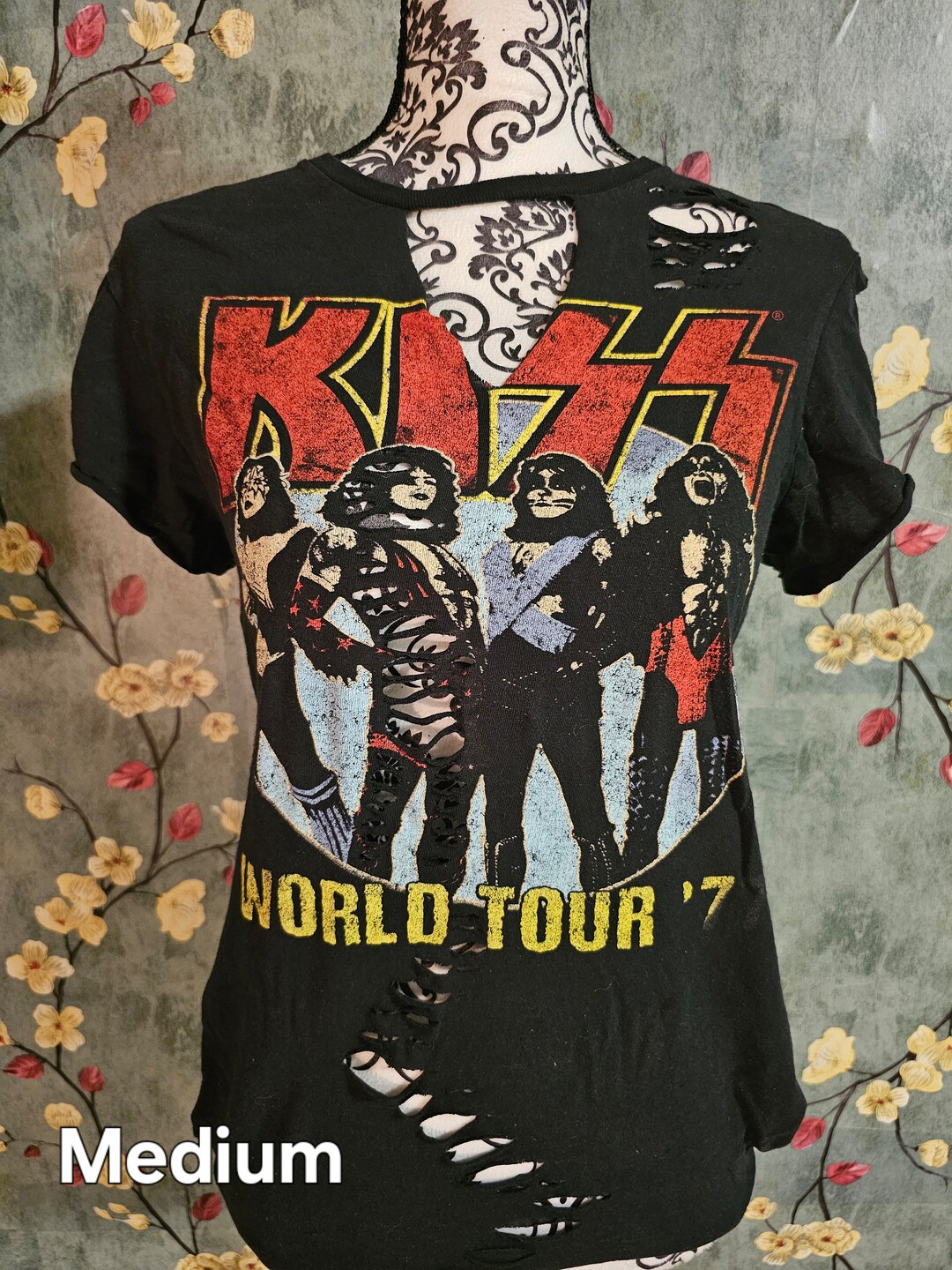 Kiss Tee Shirt Hand Modified, Cut, Tied and Distressed Shirt. Women's ...
