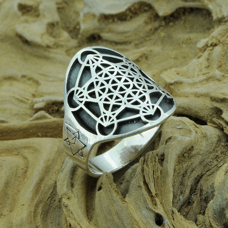 Metatrons Cube Ring,925 Sterling Silver Mercabah Tetrahedron Talisman ...