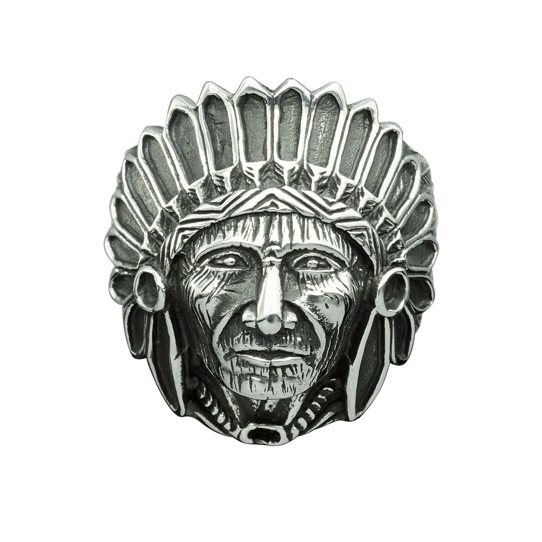 Native American Chief Head Chopper Biker Motorcycle Ring 20 G Sterling ...