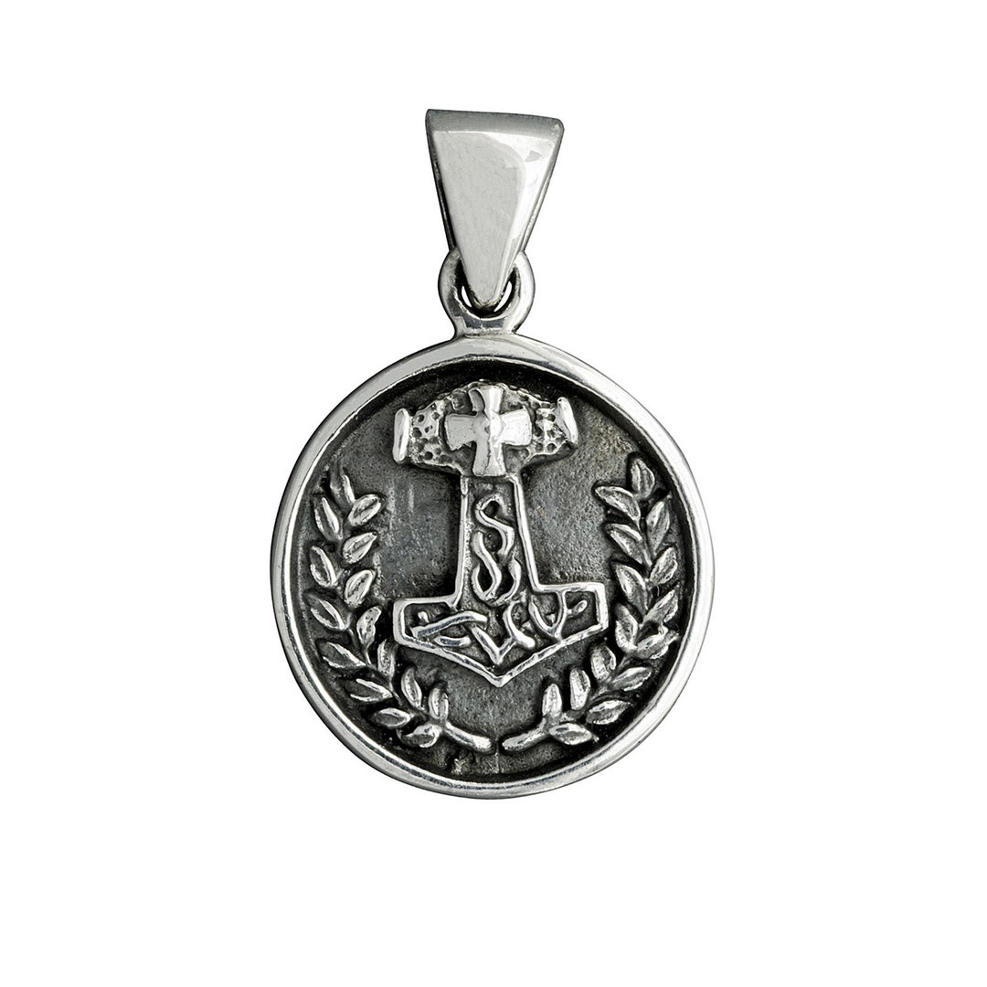 Thor's Hammer Mjolnir Laurel Leaf Viking Pendant 925 Sterling Silver 5. ...