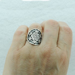 Metatrons Cube Ring,925 Sterling Silver Mercabah Tetrahedron Talisman ...