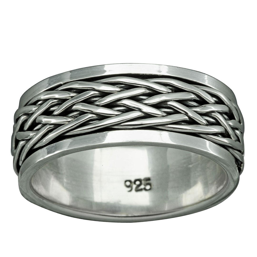 Band Twisted Rope Spinner Ring 10 - 12g 925 Sterling Silver 10 Mm Braid ...