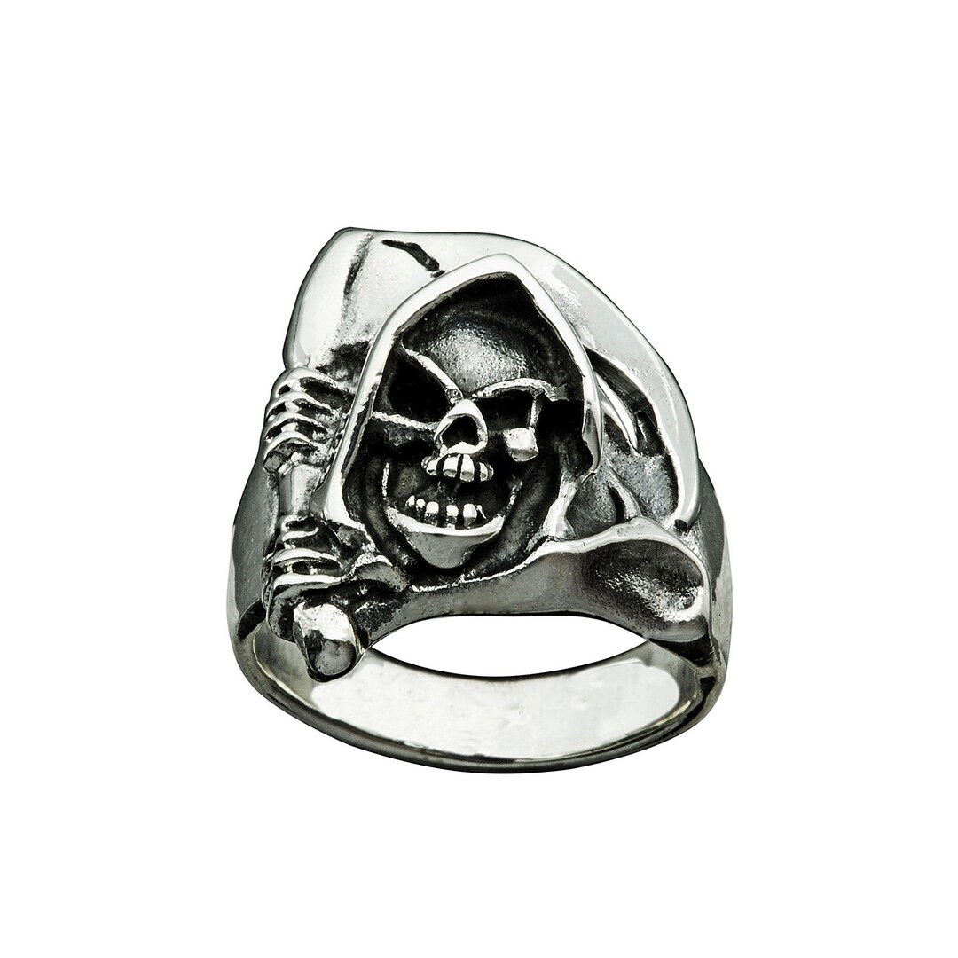 Skull Halloween Grim Reaper Death Hooded Ring 13 G 925 Sterling Silver ...