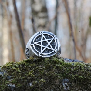 Pentagram Silver Ring, Sulfur Leviathan Cross, Pentacle Ring, Symbol Wicca Amulet, Gift Ring 8 G ...