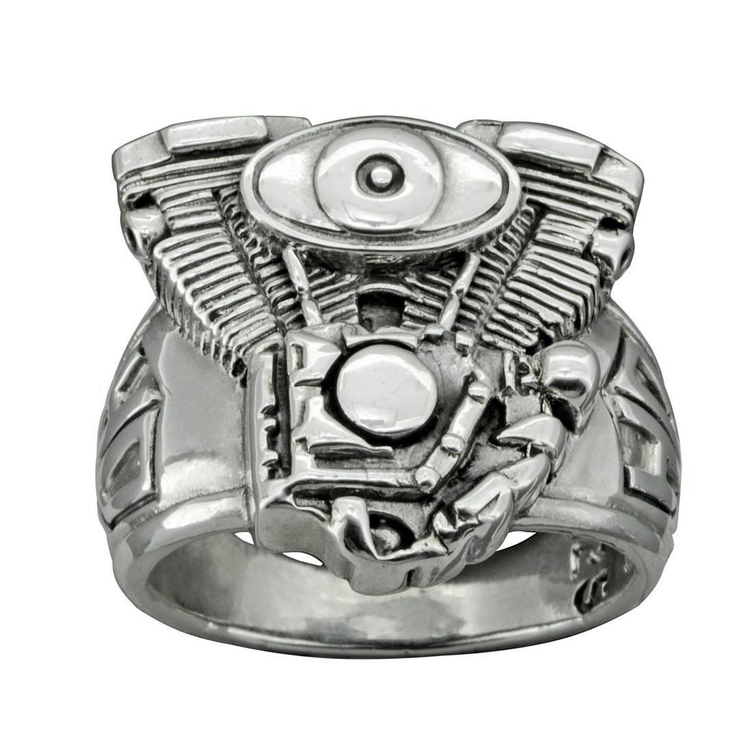 Motor V2 Harley Davidson Motorcycle Biker Ring 925 Sterling Silver 18 G ...