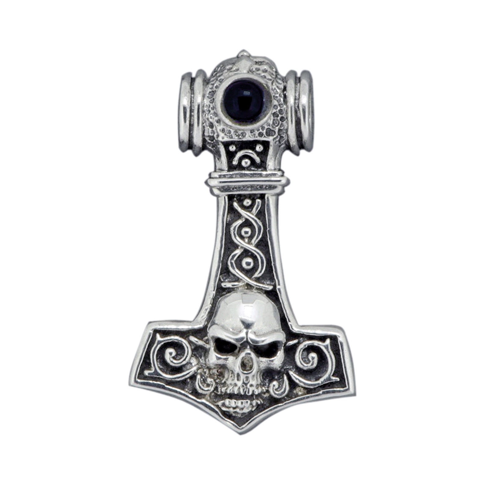 Thors Hammer Pendant Viking Mjolnir Skull ONYX 925 Sterling | Etsy