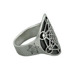 Metatrons Cube Ring,925 Sterling Silver Mercabah Tetrahedron Talisman ...
