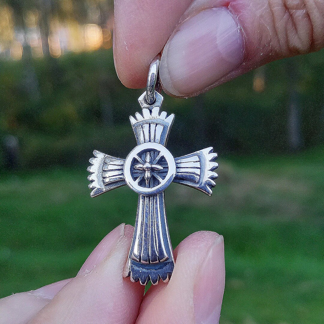 Solar Cross Pendant, 925 Sterling Silver Pagan Talisman, Viking Celtic ...