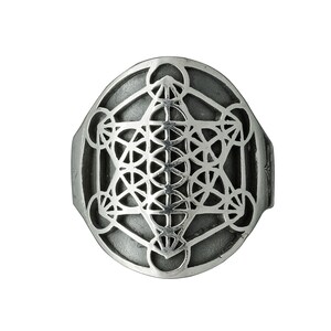 Metatrons Cube Ring,925 Sterling Silver Mercabah Tetrahedron Talisman ...