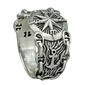 Compass Rosse With Rope Chain Anchors Viking Symbol Ring 7.5 G 925 ...