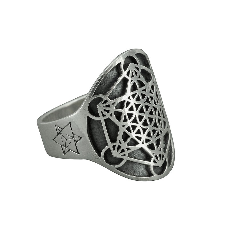 Metatrons Cube Ring,925 Sterling Silver Mercabah Tetrahedron Talisman ...