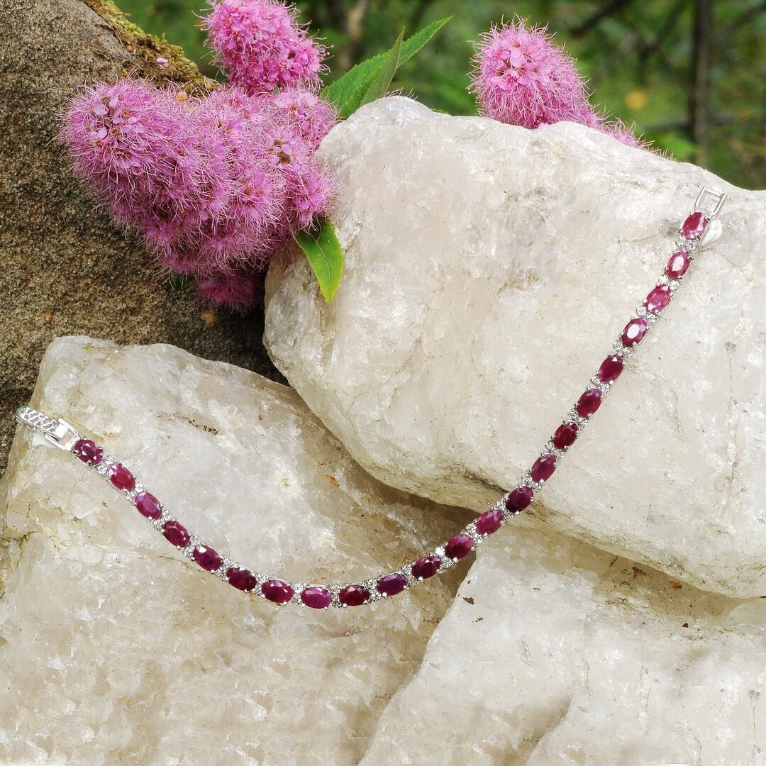 Natural Burmese Ruby With Pigeon's Blood Color and White Topaz Bracelet ...