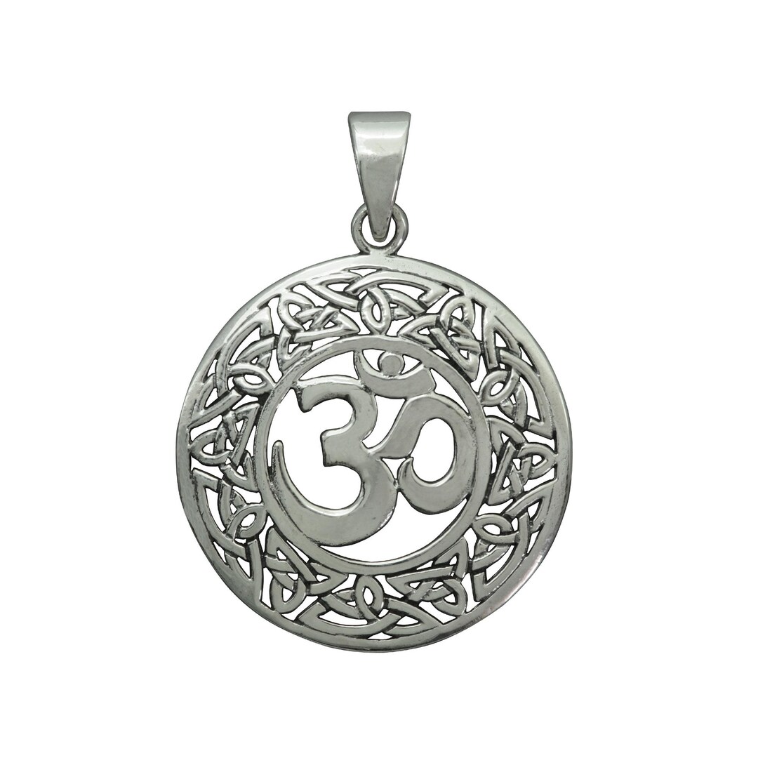 Sterling Silver Om Pendant, Celtic Mandala, Yoga Mantra Amulet ...