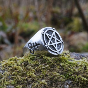 Pentagram Silver Ring, Sulfur Leviathan Cross, Pentacle Ring, Symbol Wicca Amulet, Gift Ring 8 G ...