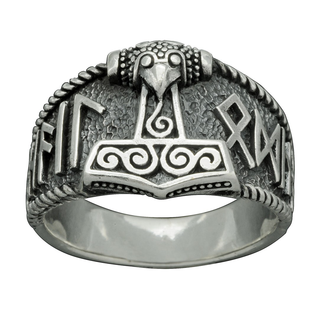 Thor's Hammer Rune Ring, 925 Sterling Silver, Viking Style Ring, Norse ...