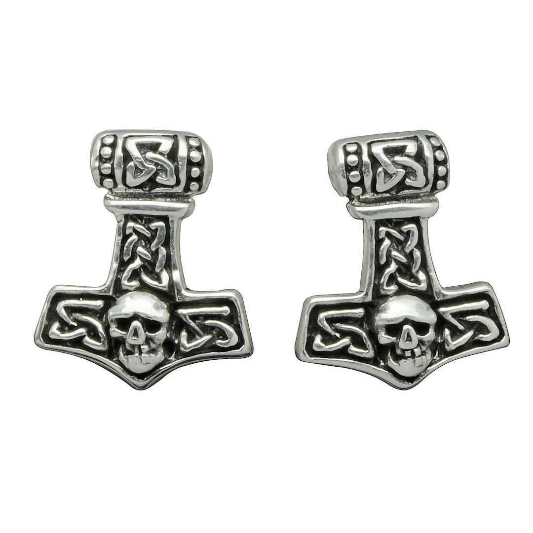 Thor's Hammer Skull Stud Earring 925 Sterling Silver Celtic Art Celtic ...