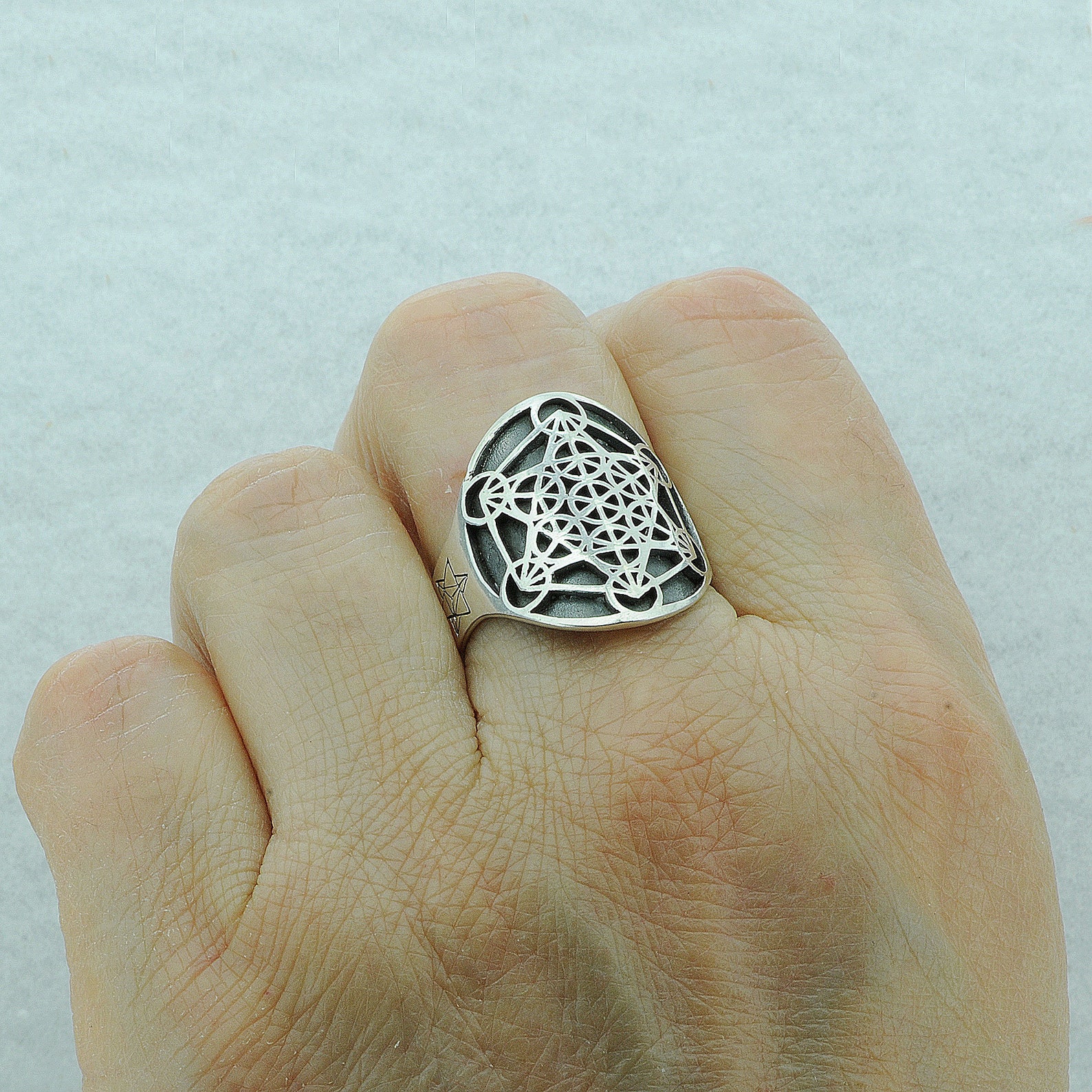 Metatrons Cube Ring,925 Sterling Silver Mercabah Tetrahedron Talisman ...