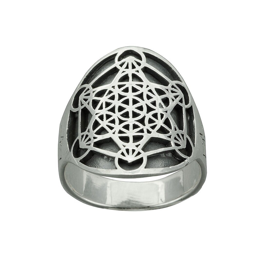 Metatrons Cube Ring,925 Sterling Silver Mercabah Tetrahedron Talisman ...