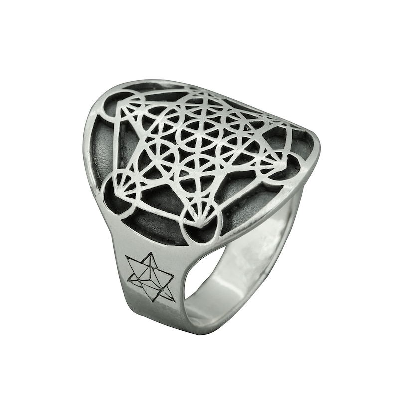 Metatrons Cube Ring,925 Sterling Silver Mercabah Tetrahedron Talisman ...