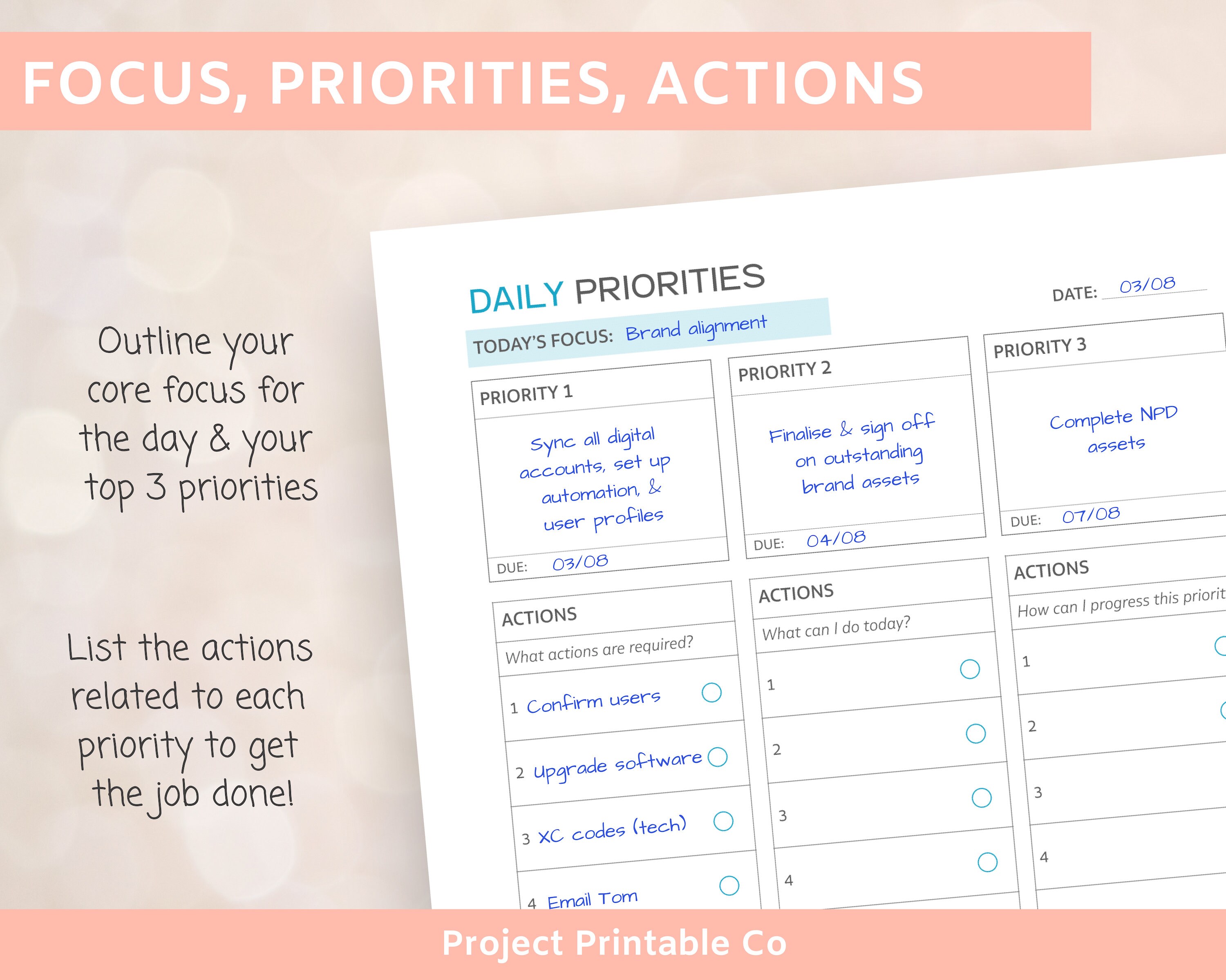 Daily Priorities Tracker Daily Planner Priority Tracker | Etsy