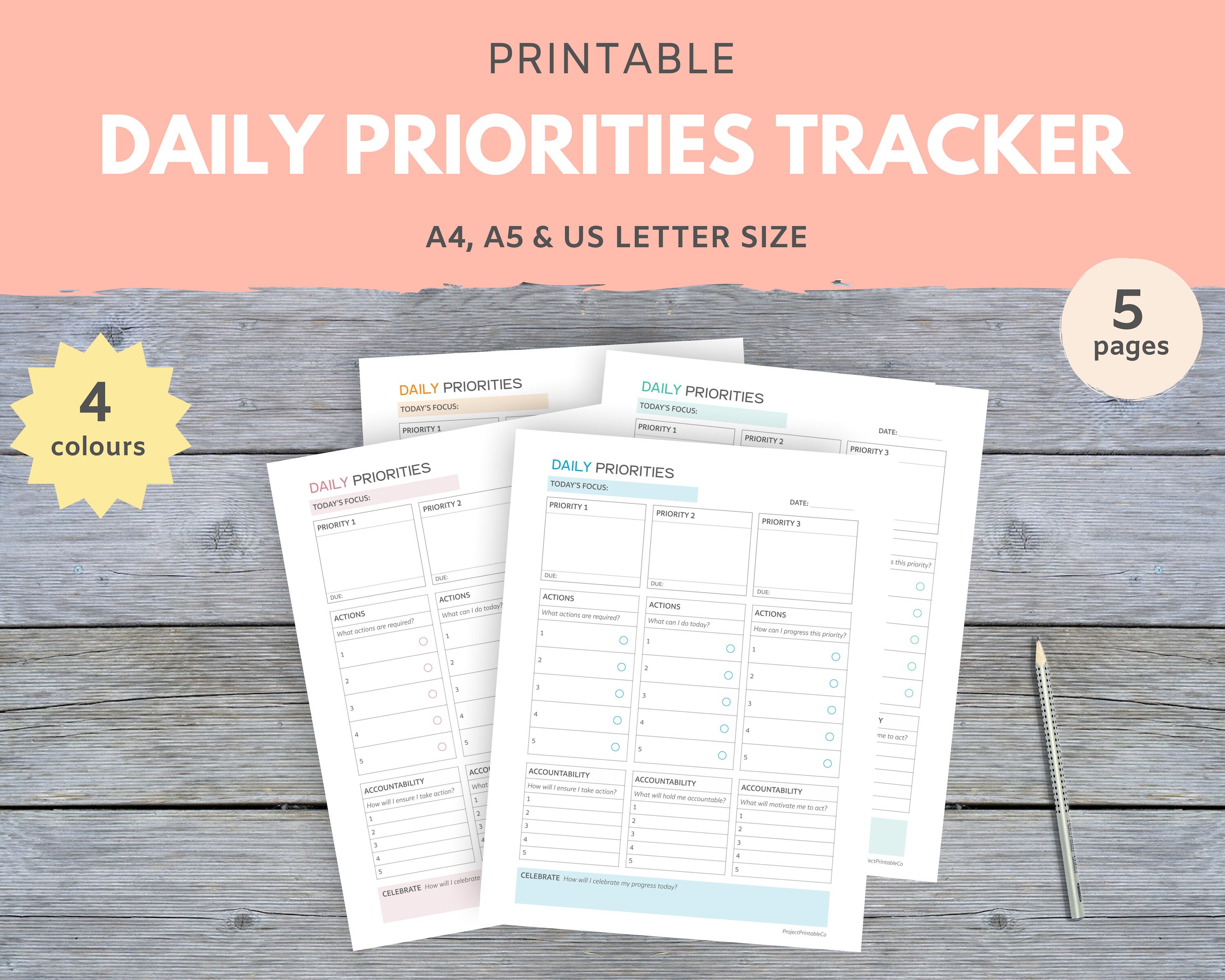 Daily Priorities Tracker Daily Planner Priority Tracker | Etsy