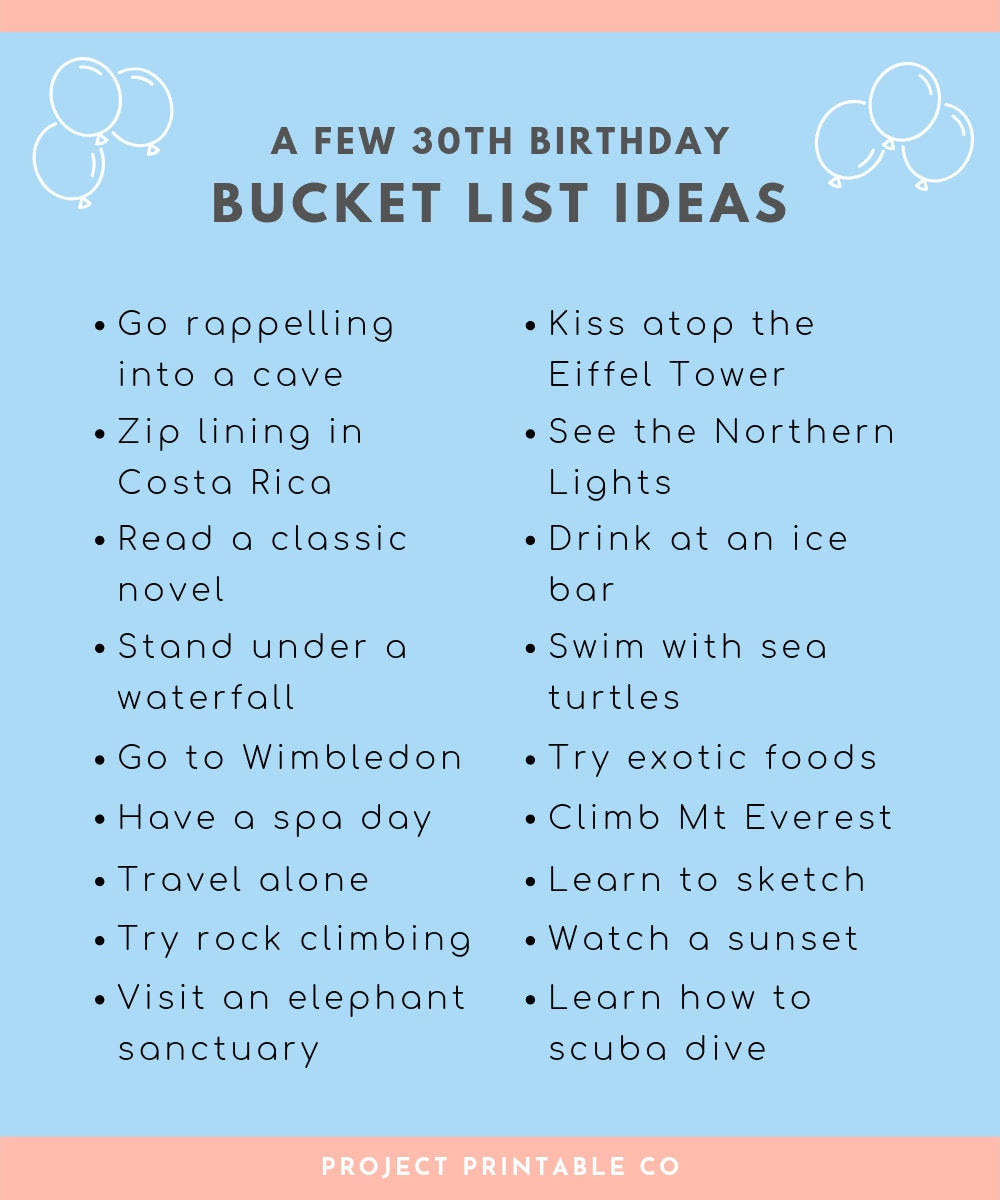 30th Birthday Bucket List Printable Digital PDF Download A4 | Etsy