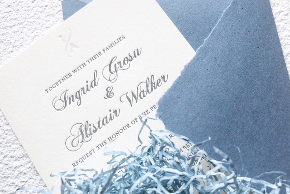 Letterpress Monogram Calligraphy Wedding Invitation Custom - Etsy