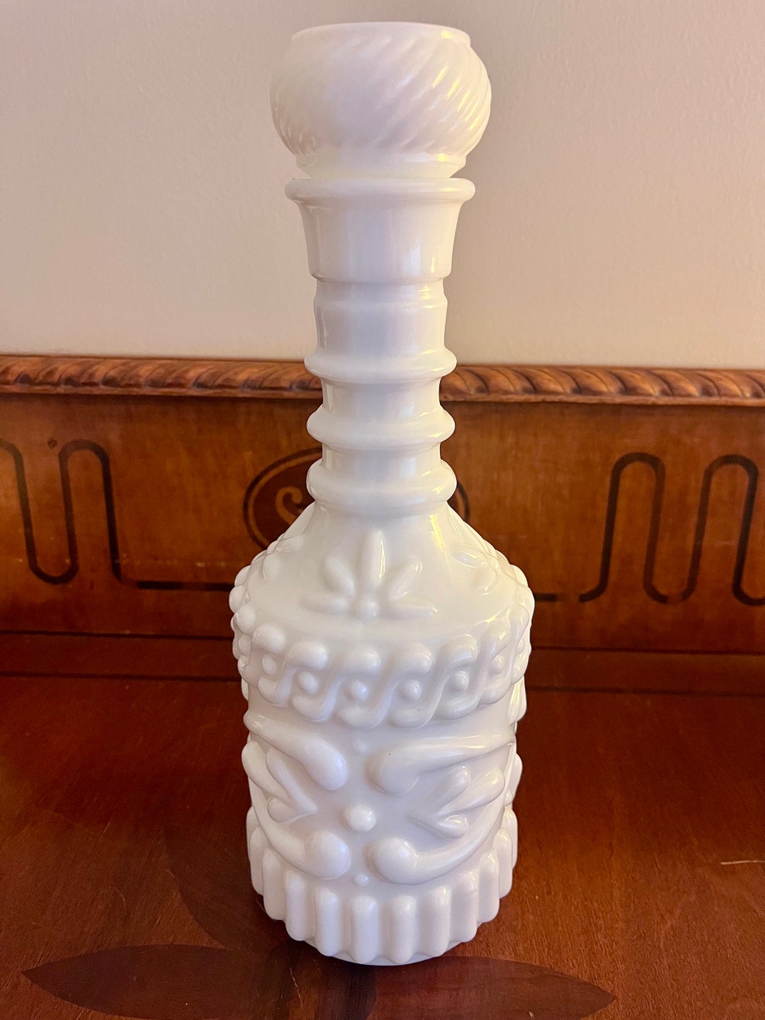 Mid 20th Century Milk Glass Liquor Bottle Decanter With Stopper - Etsy