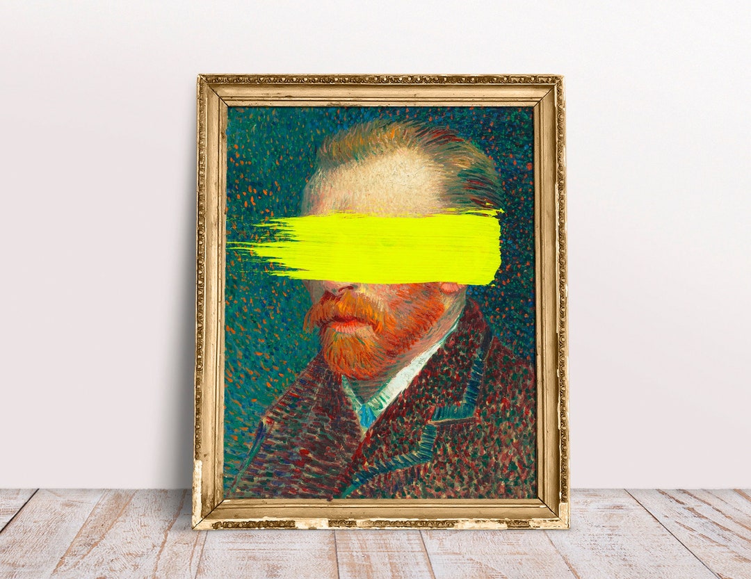 Portrait Van Gogh Neon Yellow Brush Stroke Print, Funny Altered Art ...