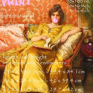 Reading Lady in Yellow Dress With Pink Bubble Gum Funny - Etsy