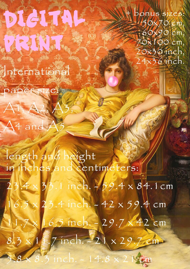 Reading Lady in Yellow Dress With Pink Bubble Gum Funny - Etsy