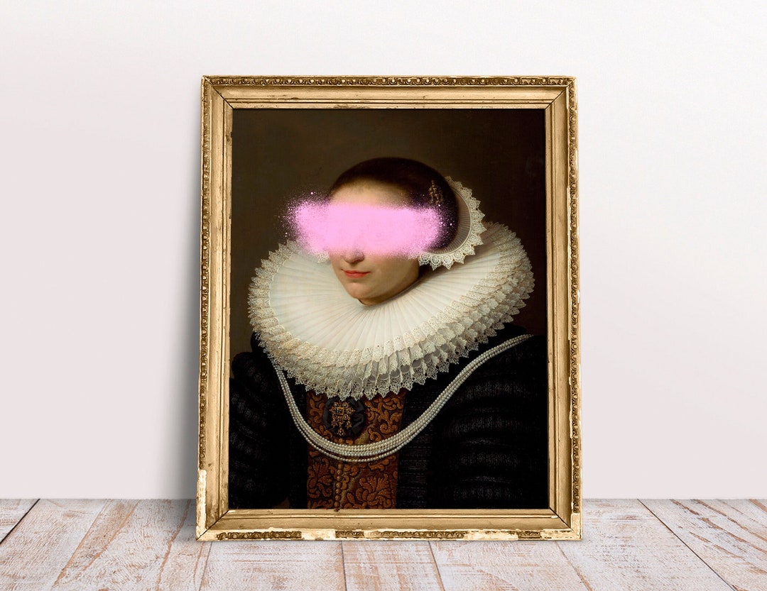 Altered Art Print, Vintage Portrait Johanna Visscher Pastel Pink ...