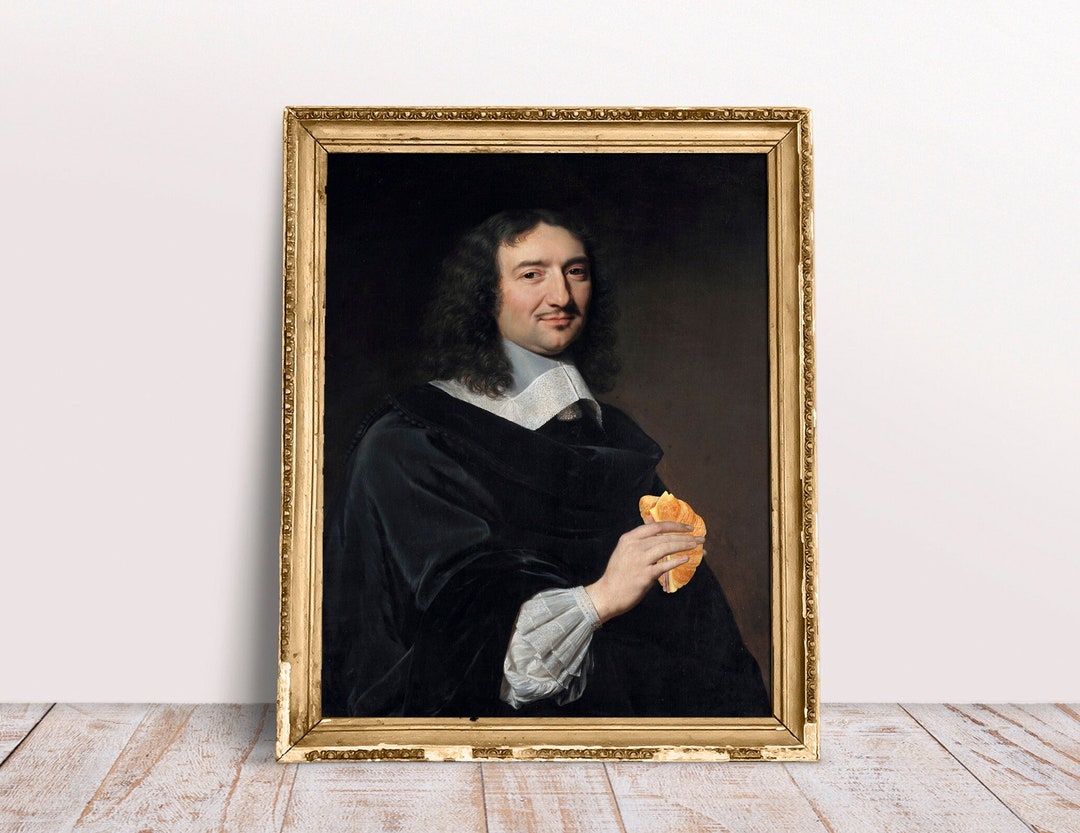 Funny Altered Art Print, Vintage Portrait Colbert With Croissant Poster ...