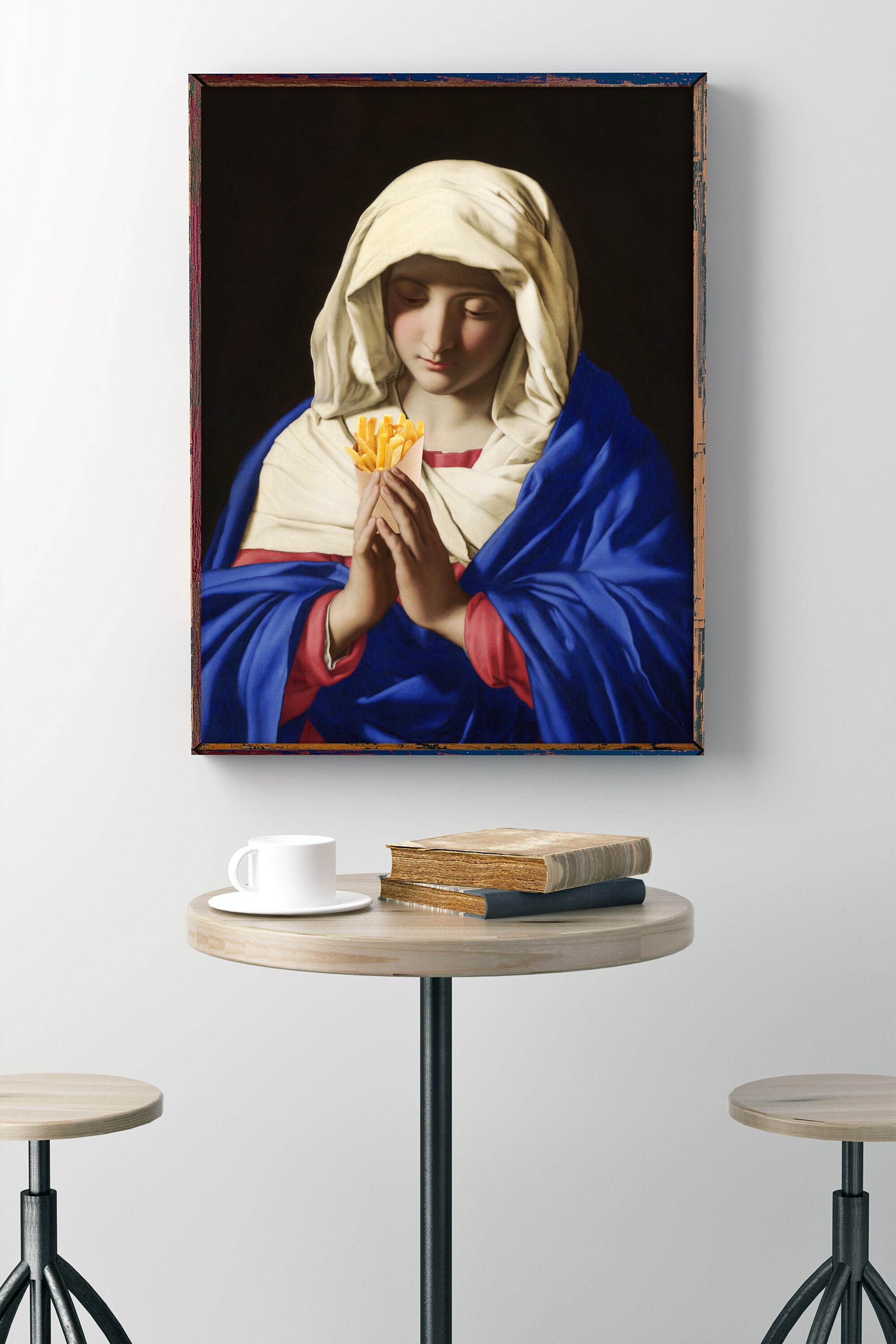 Funny Altered Art Print, Virgin Mary With French Fries, Vintage Kitchen ...