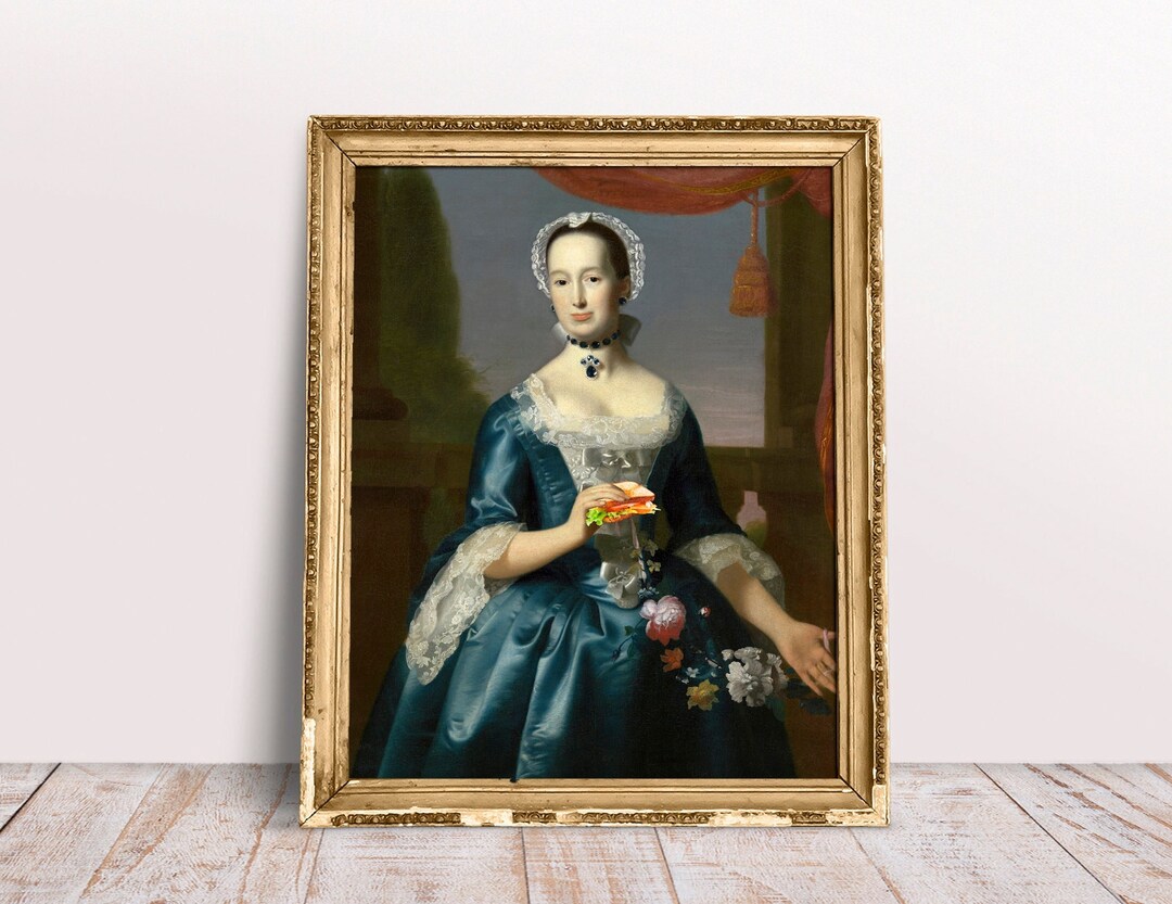 Funny Altered Art Print, Ann Bowler With Sandwich Poster, Vintage Oil ...