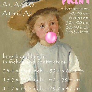 Child in Straw Hat With Pink Bubble Gum, Pastel Nursery Pints, Baby ...