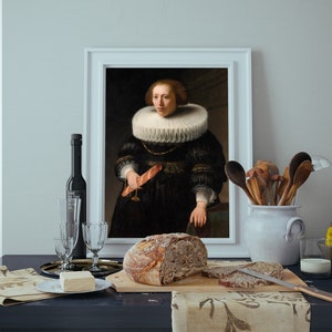 Funny Altered Art Print, Baroque Woman With Baguette, Vintage Kitchen ...