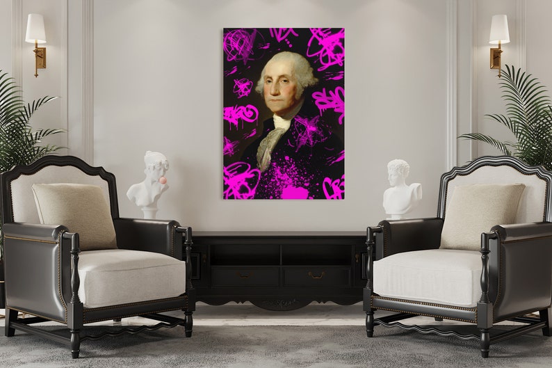 George Washington Pink Graffiti Poster, Funny Classic Alter Art ...