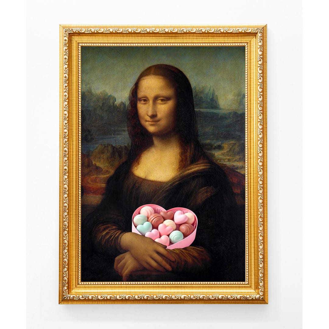 Mona Lisa Candy Hearts Altered Art Print, Funny Renaissance Portrait ...