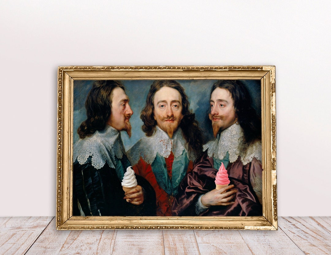 Funny Altered Art Print, Vintage Portrait Charles I With Ice Cream ...