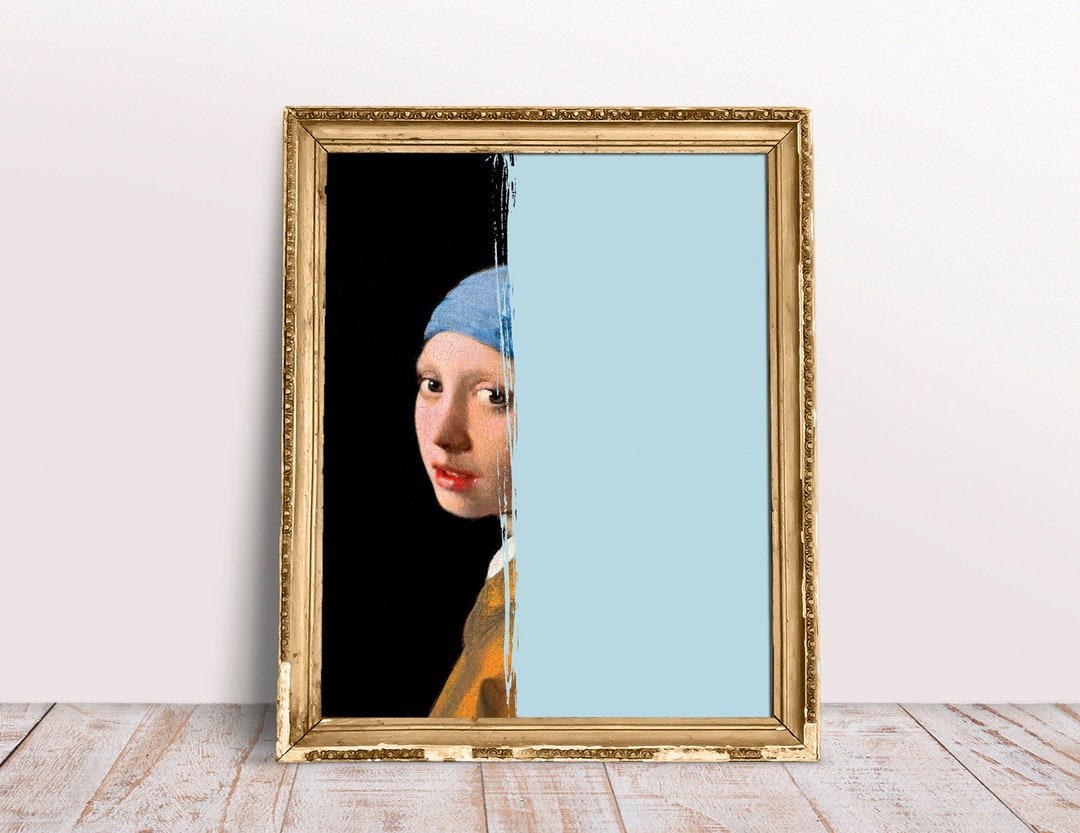 Pastel Blue Defaced Portrait Girl With Pearl Earring, Funny Destroyed ...