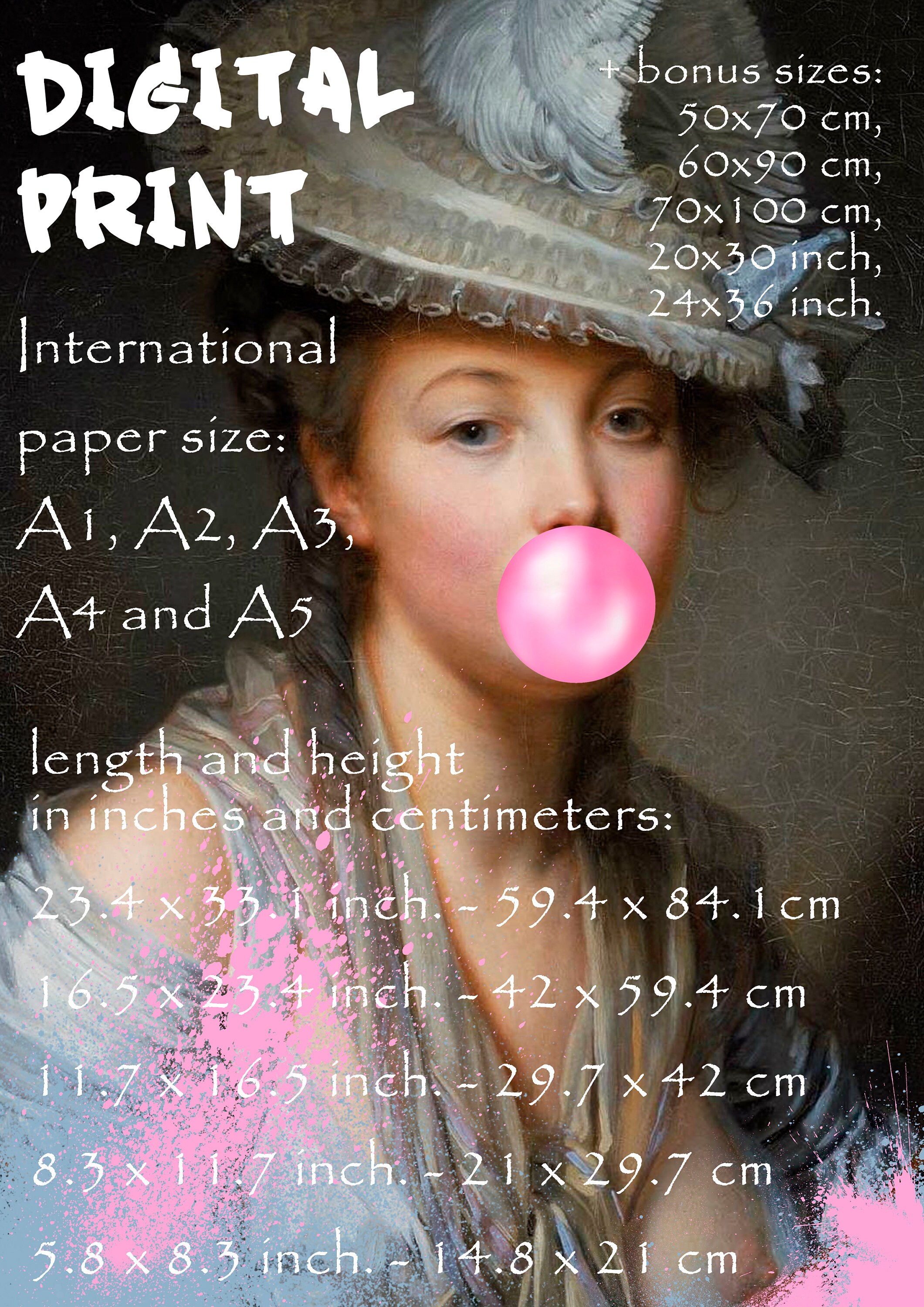 Altered Art Portrait Woman In White Hat With Pink Bubble Gum Vintage