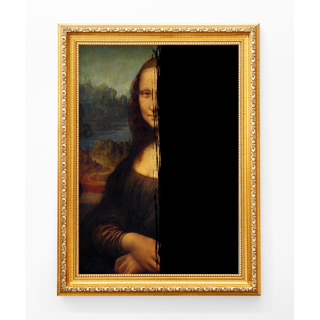 Black Destroyed Mona Lisa Art Print, Funny Renaissance Altered Painting ...