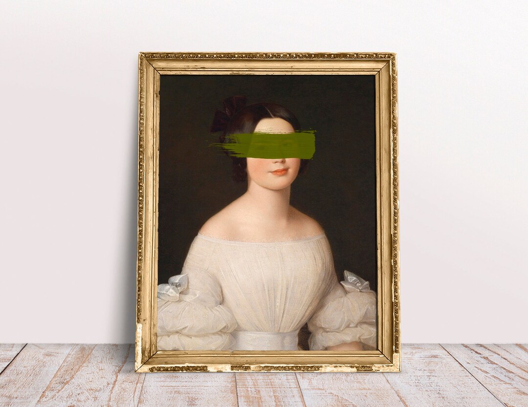 Altered Art Print, Lady in White Dark Green Brush Stroke, Fine Art ...