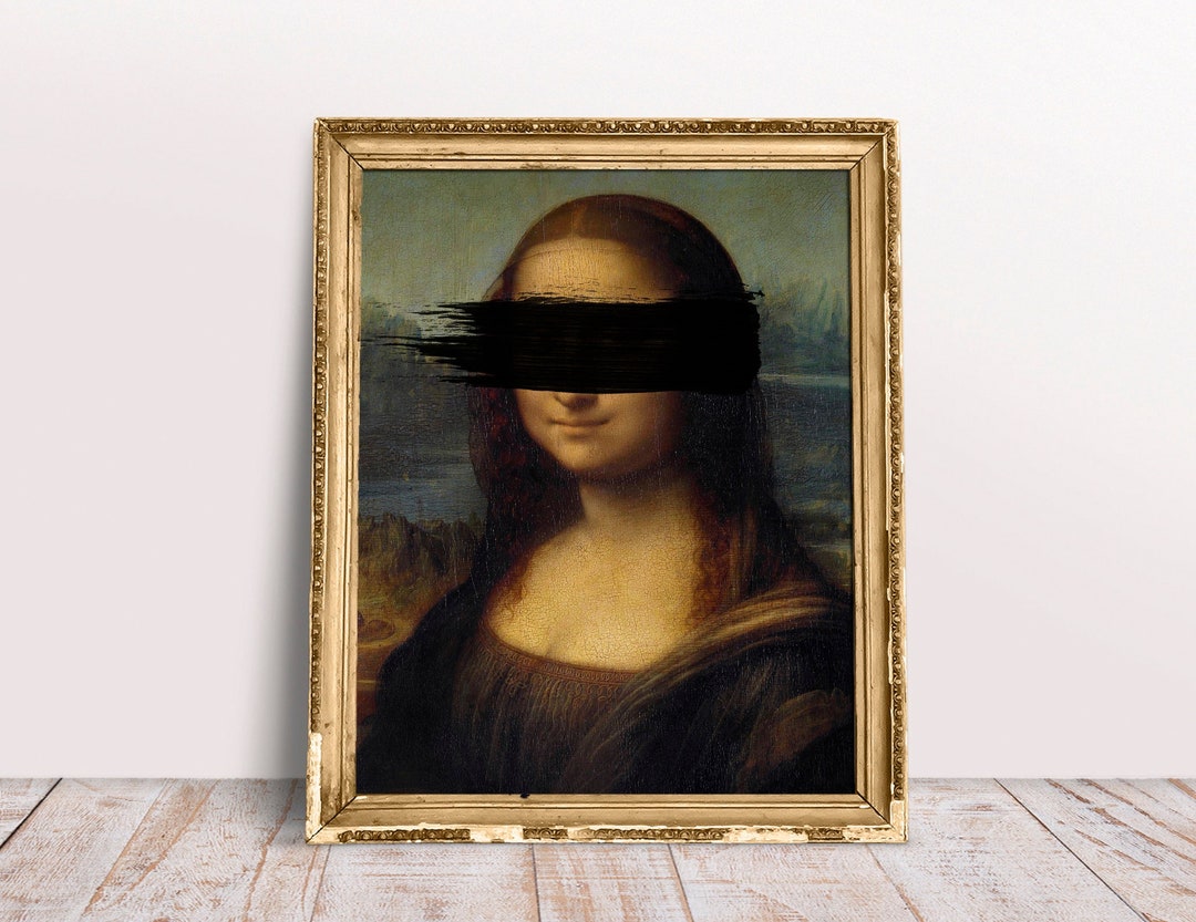 Digital Download Print, Mona Lisa Black Destroyed Altered Art, Funny ...