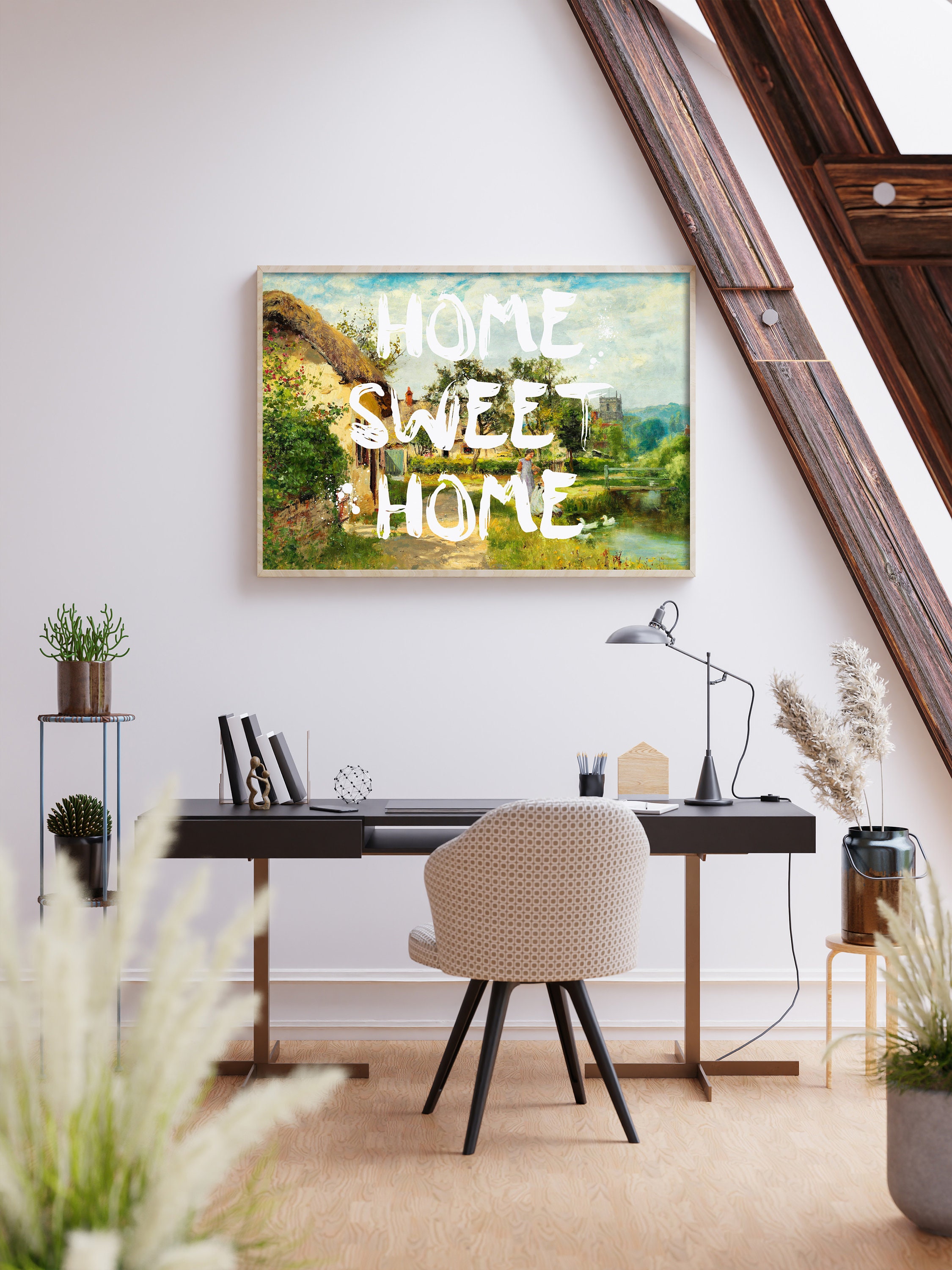 Altered Vintage English Village Print, Home Sweet Home Art, Landscape ...