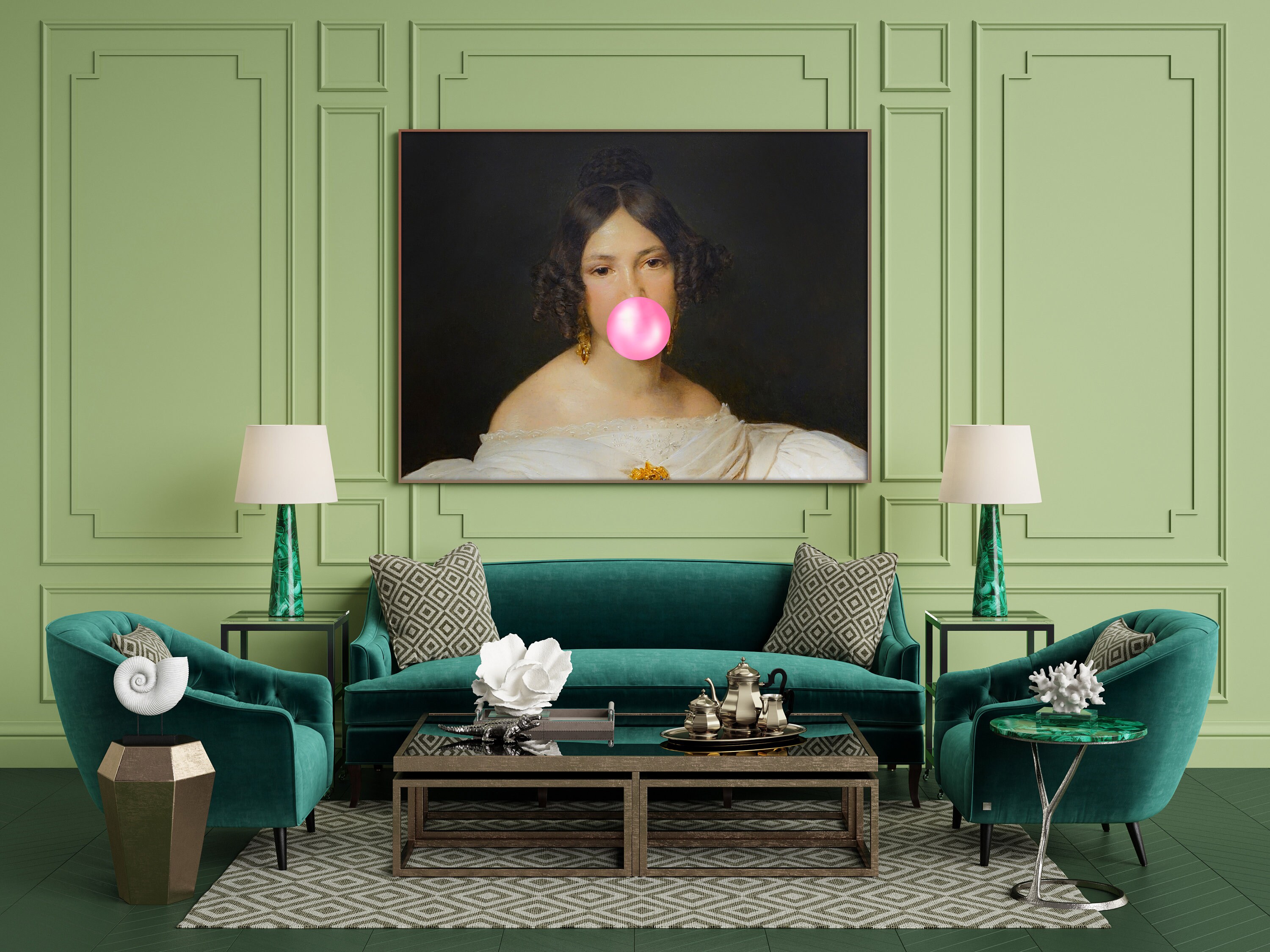 Louise Mayer With Pink Bubble Gum Print Altered Art Vintage - Etsy