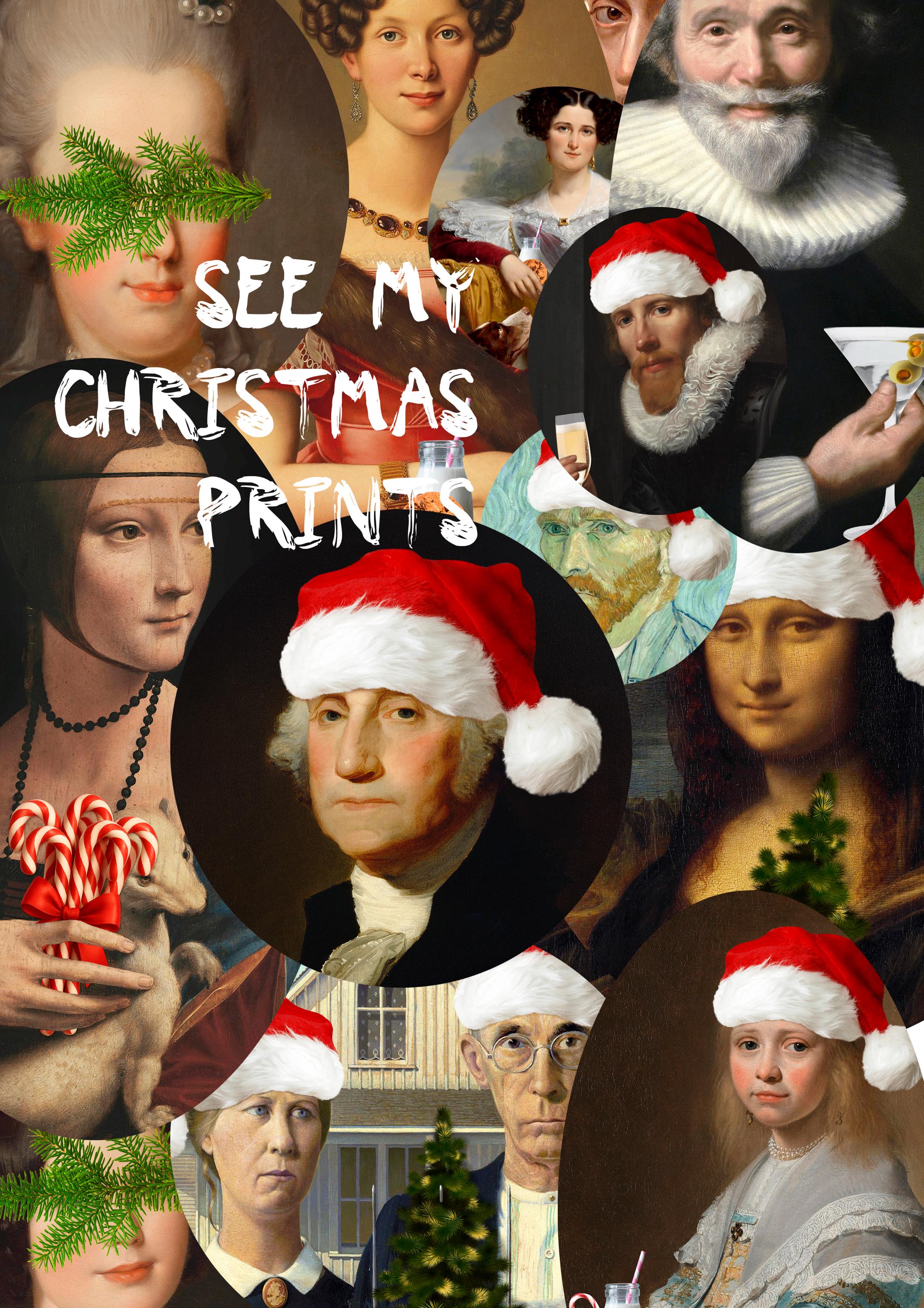 Mona Lisa With Champagne in Santa Hat – Classic Christmas Altered Art ...