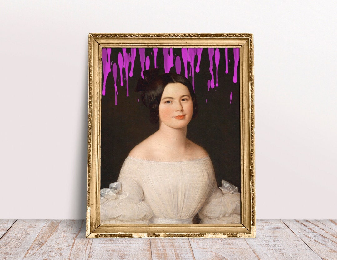 Lady in White Dress Defaced Purple Paint Bloopers Poster, Funny Altered ...
