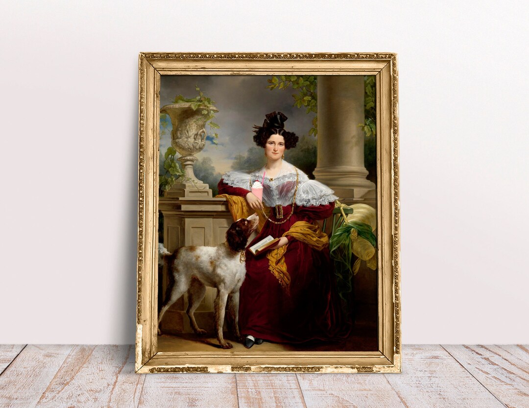 Lady Alida With Pink Milk Shake and Dog Print, Altered Art, Vintage ...